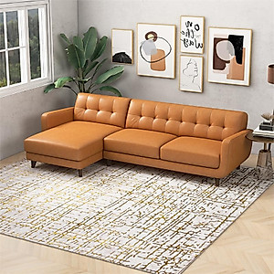 ASHCROFT Davis Modern Living Room Top Leather Corner Sectional Couch in Brown