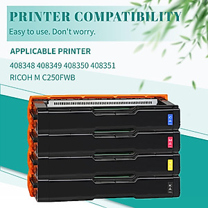 SAIDING Compatible Toner Cartridge Replacement for Ricoh M C250 408348 408349 408350 408351 to Use with M C250FWB Printer (1Black 1Cyan 1Magenta 1Yellow)