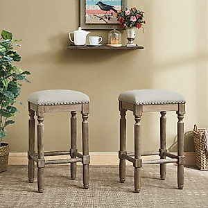 Ball & Cast Counter Height Barstool Upholstered Counter Stool Weathered Oak Finish 2-Pack 26" H