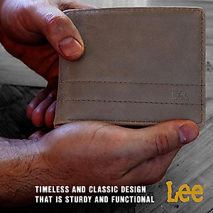 Lee Men’s Bifold Extra Capacity Wallet Casual Everyday Minimalist Cash and Card Holder with Flip ID Window Pass Case (Brown)