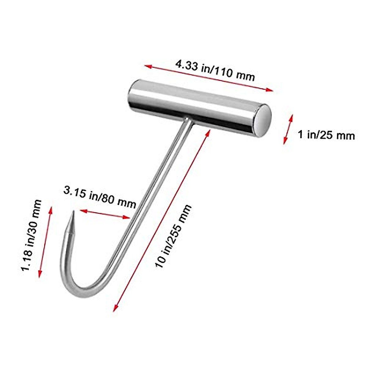 2PCS Meat Hooks for Butchering Stainless Steel T Hooks T-Handle Boning Hooks with Handle