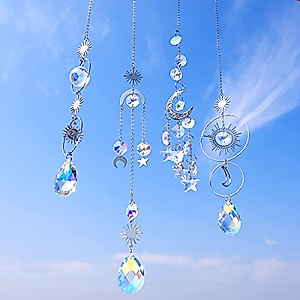 Artilady Sun Catchers Indoor Window - 4 Pack Crystal Suncatcher Kit Stained Glass Window Hanging Rainbow Maker Garden Backyard Ceiling Decor for Bedroom for Mother Daughter