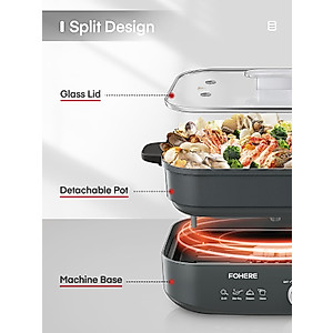 FOHERE 4.8Qt Hot Pot Electric, Ceramic Nonstick Electric Pot for Cooking, 1300W Electric Shabu Shabu Pot w/Dual Temperature Control for Home, Party, Family & Friend Gathering