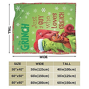 Grin-ch Green Monster Christmas Blanket Throw Blanket Soft Microfiber Green Blankets for Room/Bedroom Warm Blanket 50"X40"