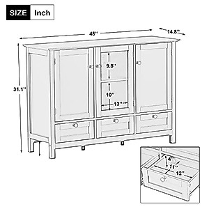 Amposei Modern 45-Inch Sideboard Buffet Cabinet Kitchen Dining Room Serving Table with Storage Drawers (White)