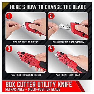 Heavy Duty Box Cutter - Retractable Utility Knife with Spare Blades, Ergonomic Design, Built-In Storage, Safe Lock System, Ideal for Cardboard, Paper, Thin Plastic Cutting - Razor Knife Boxcutter
