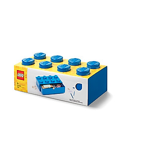 ROOM Copenhagen Lego Storage Brick 8 Desk Drawer, 8-Stud Stackable Tabletop Storage Box, 12.4 x 6.2 x 4.4 in, Bright Blue