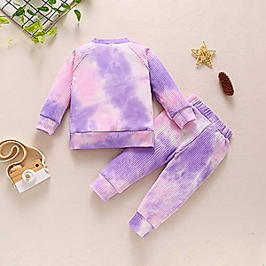 Aweyoo Tie Dye Tee Top Long Sleeve Pants Set for Baby Girl 4T Kids Sleep and Play Casual Clothes 2PCS Fall Outfit Sets Pajamas