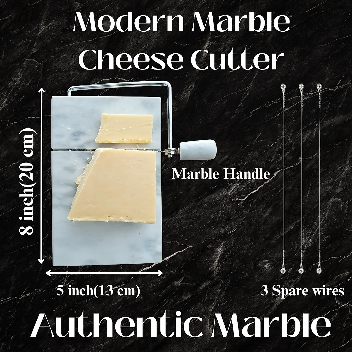 CraftsOfEgypt Marble Cheese Slicer for Block Cheese, Stylish Cheese Slicer Wire, and Convenient Cheese Cutter Board with Wire Cutter