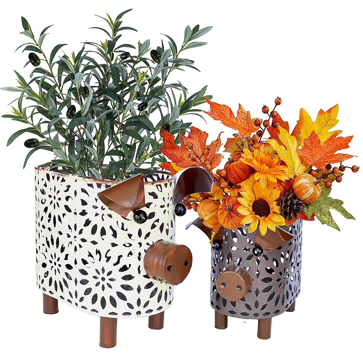 Farmhouse Metal Small Storage Basket Set For Kitchen or Bathroom Pig Decor, 2 Count Stackable Small Basket with Handle