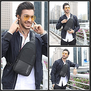 Pinprin Sling Bag Anti-theft Waterproof Crossbody Backpack Multi-pocket Chest Bag with Earphone Hole Shoulder Bag for Men, Hiking, Cycling, Travel