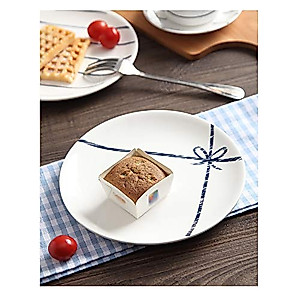 GRFIT Dishes Plates White Steak Plate with Blue Streak, 8 Inch Ceramic Plate Suitable for Pasta, Dessert, Salad, Microwave Safe Dinner Plate, 4 pcs Home dining plate (Color : A)
