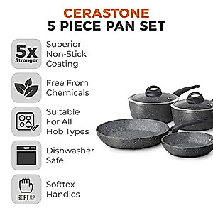Tower Cerastone Forged Aluminium Pan Set with Easy Clean Non-Stick Ceramic Coating, 5 Piece, Graphite