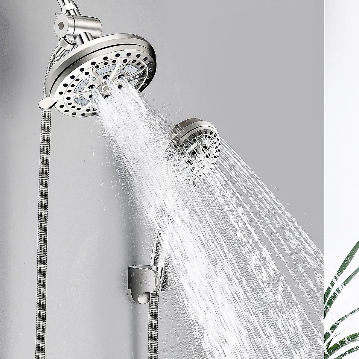 Shower Head With Handheld Combo, 7 Inch High Pressure Rainfall Showerhead With Hand Held 60 Inch Hose for Bath - One Click for High Pressure/Trickle Mode handheld Anti-leak Nozzles - Universal Fit
