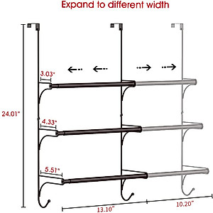 Skycarper Adjustable Over The Door Triple Towel Rack with Double Hooks,Bronze