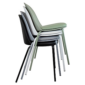 2xhome Set of 2 Modern Stackable Armless Dining Chairs | Plastic Shell with PU Leather Cushion Padded Seat and Metal Legs | Indoor or Outdoor Use | Home Kitchen Patio, Black