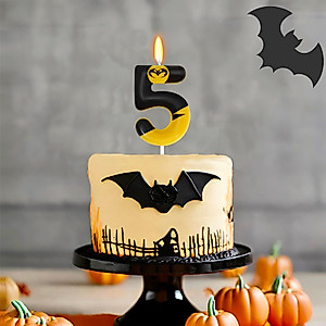 5th Bat Birthday Candle, Hero Themed Birthday Party Decorations, Super Bat Cake Topper, Boys Girls Birthday Party Supplies (Number 5)