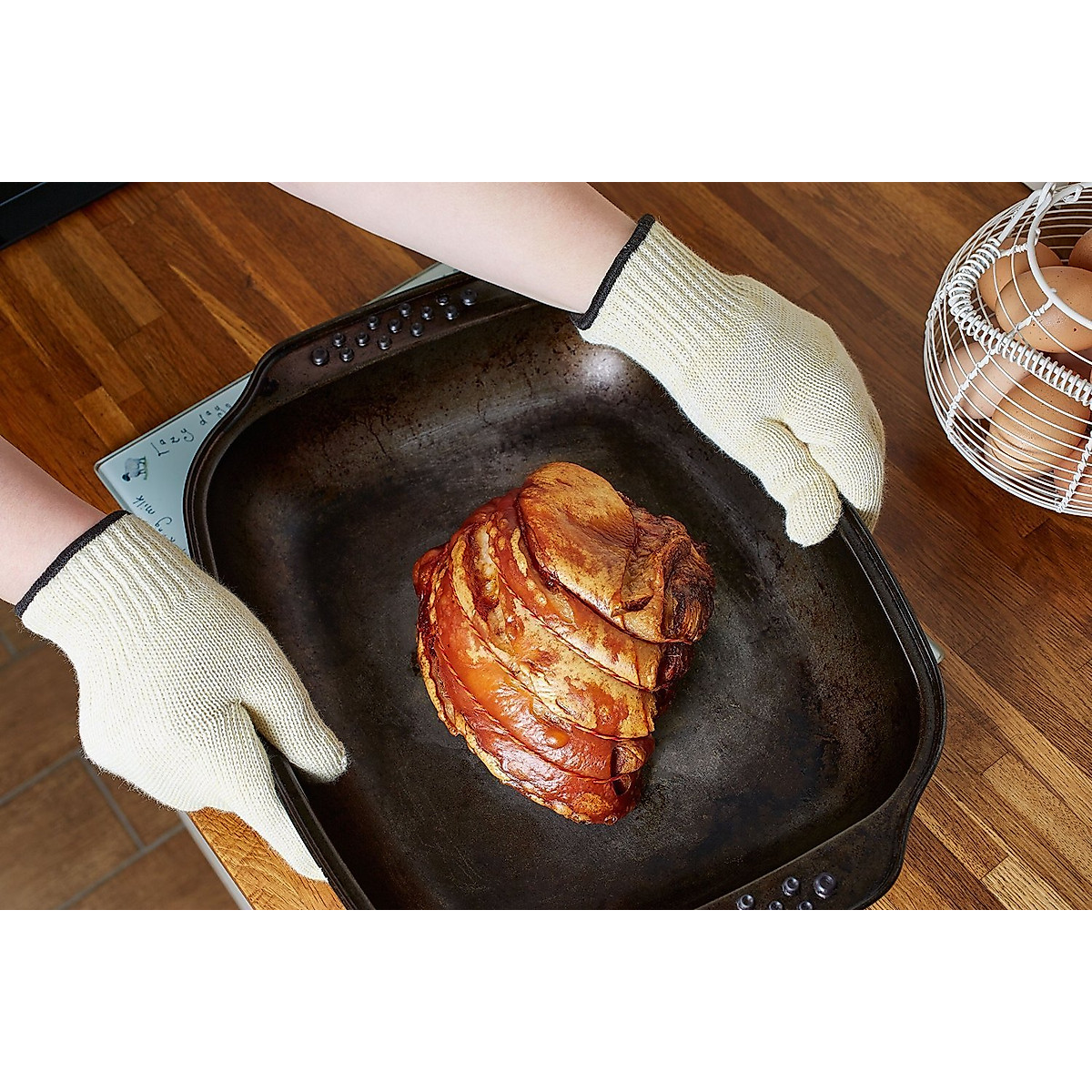 Brandobay Heat Resistant Oven Gloves - Grilling Cooking Gloves - Extreme Heat Resistant - Long and Thick Protection Gloves for Grilling, Cooking, Baking, Fireplace, Barbecue, Stove, Camping (One Pair)