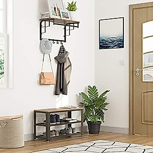 VASAGLE Shoe Bench, 3-Tier Shoe Rack, 11.8 x 28.7 x 17.7 Inches Shoe Shelf Storage Bench with Metal Mesh Shelves and Seat, Free Standing Shoe Organizer for Entryway, Greige and Black