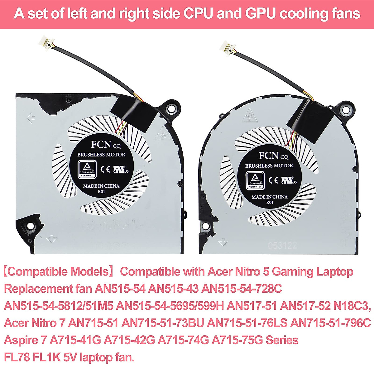 Upgraded New CPU+GPU Cooling Fan Compatible with Acer Nitro 5 Gaming Laptop AN515-54 AN515-43 AN517-51, Acer Nitro 7 AN715-51 AN715-51-76LS AN715-51-796C, Professional Tool kit