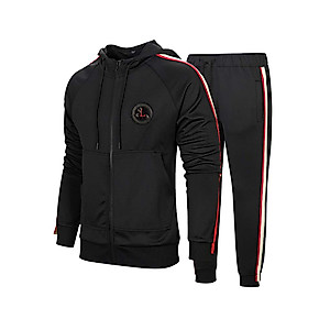 PASOK Men's Casual Tracksuit Set Long Sleeve Full-Zip Running Jogging Athletic Sweat Suits (L, Style 2 Black)