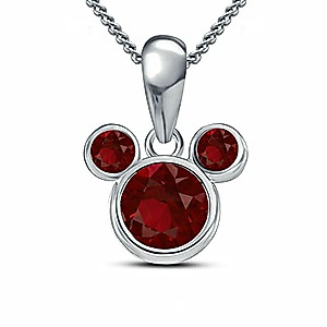 Jewelry Star Created Ruby Gemstone 925 Sterling Silver Mickey Mouse July Birthstone Pendant Necklace