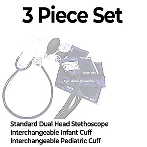 EMI #311 Pediatric Aneroid Sphygmomanometer Set Child and Infant Cuff Plus Basic Dual Head (Navy)