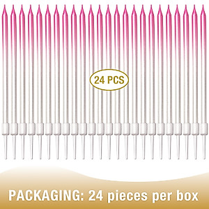 24-Count Gradient Pink Birthday Candles, Long Thin Cake Candles for Wedding, Celebration, Birthday Party Cake Cupcake Decorations