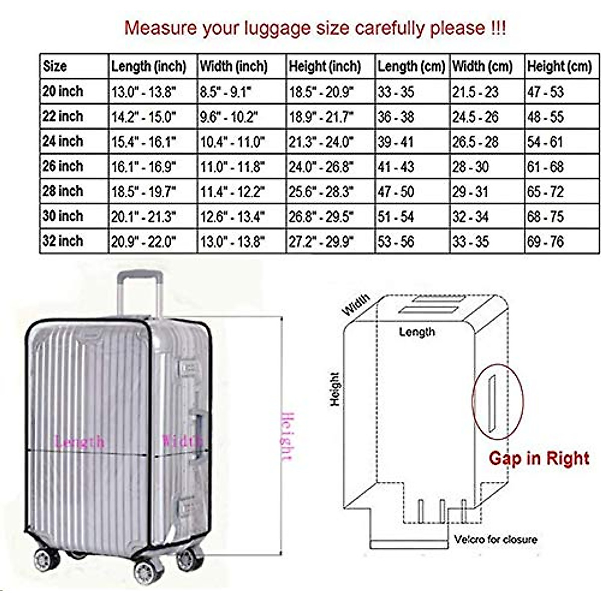 Joyden DUXAA Luggage Protector Suitcase Cover Clear PVC Suitcase Cover Protectors Luggage Cover Waterproof for Wheeled Suitcase Fits Most 20" 22" 24" 26" 28" 30" (28 In)