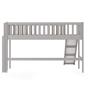 Harper & Bright Designs Twin Loft Bed with Slide, Solid Wood Low Loft Bed Frame for Kids Girls Boys (Twin Size, Gray)