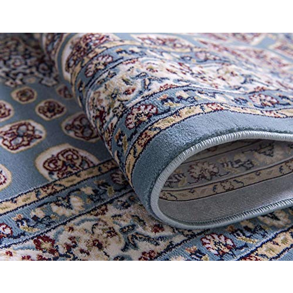 Unique Loom Narenj Collection Classic Traditional Textured Medallion Pattern Design Area Rug, 10' Round, Blue/Burgundy