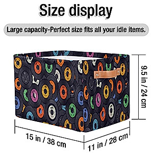 Retro Music Tape Rectangle Storage Basket with Handles Foldable Fabric Laundry Basket Storage Cubes for Toys Organizer, Closet, Shelf,1 PCS