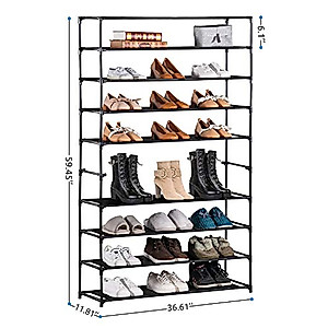 Youdesure 10 Tiers Shoe Rack, Large Shoe Rack Organizer for 50 Pairs, Space Saving Shoe Shelf, Non-Woven Fabric Shoe Storage Cabinet (Black)