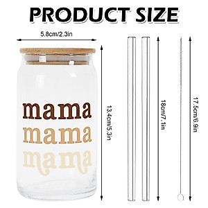 Whaline Gifts for Mother from Daughter Boho Mama Drinking Glasses with Bamboo Lids and Straw 2Pcs Mothers Day Gifts Ice Coffee Cup for Cocktails Whiskey Beer Soda Mother Gifts