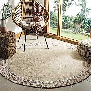 SAFAVIEH Cape Cod Collection 5' Round Ivory / Light Beige CAP207B Handmade Braided Jute Area Rug