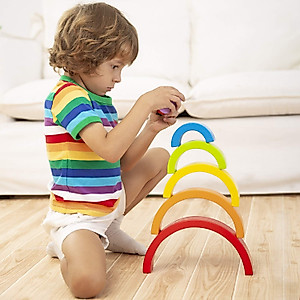Lewo Wooden Rainbow Stacker Nesting Puzzle Blocks Educational Toys for Kids Baby Toddlers