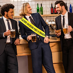Brosash "Caution: Bachelor Party in Progress" Bachelor Party Sash Wedding Party Groom to Be Ideas Gifts Joke Favors Party Supplies Decorations Decor Wedding Shower Bride Engagement Men Bridal Black