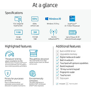 HP Envy x360 15.6" Touchscreen 2-in-1 Laptop - 1080p - Intel Core i5-1135G7-16GB RAM - 512GB SSD - Windows 10 PRO - Intel® Iris® Xe Graphics - w/HDMI Cable