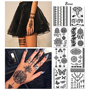 8 Sheets Temporary Tattoo Stickers Lace Sexy Body Waterproof Tattoo stickers Women Wedding Party