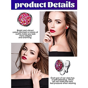 32 Pairs Clip on Earrings for Women Clip on Stud Earrings Bohemian Round Faux Druzy Earrings Ear Clip Stainless Steel Earrings Jewelry for Women(Clip-on Style)