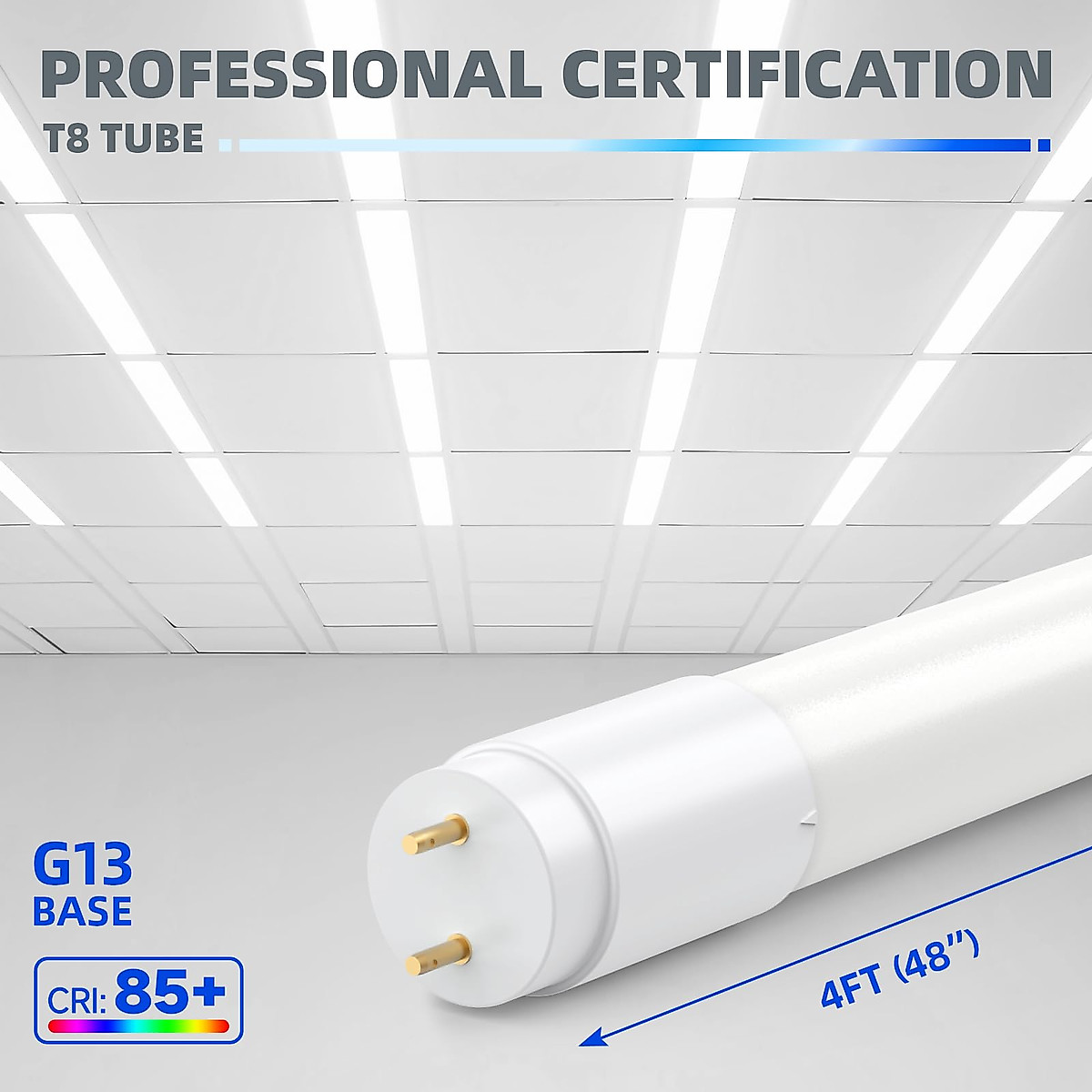 Barrina T8 Led Bulbs 4 Foot, Led Bulbs 4FT 5000K, Plug & Play or Ballast Bypass, Fluorescent Replacement, 18W 2300LM, Single-End & Dual-End, 16 Packs