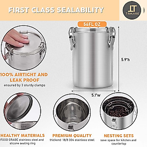 Tanjiae Stainless Steel Coffee Canister for Ground Coffee | 100% Airtight Metal Food Storage Container with Lid Sealed - Keep Coffee Beans, Sugar, Tea Fresh for Months (56 fl oz)