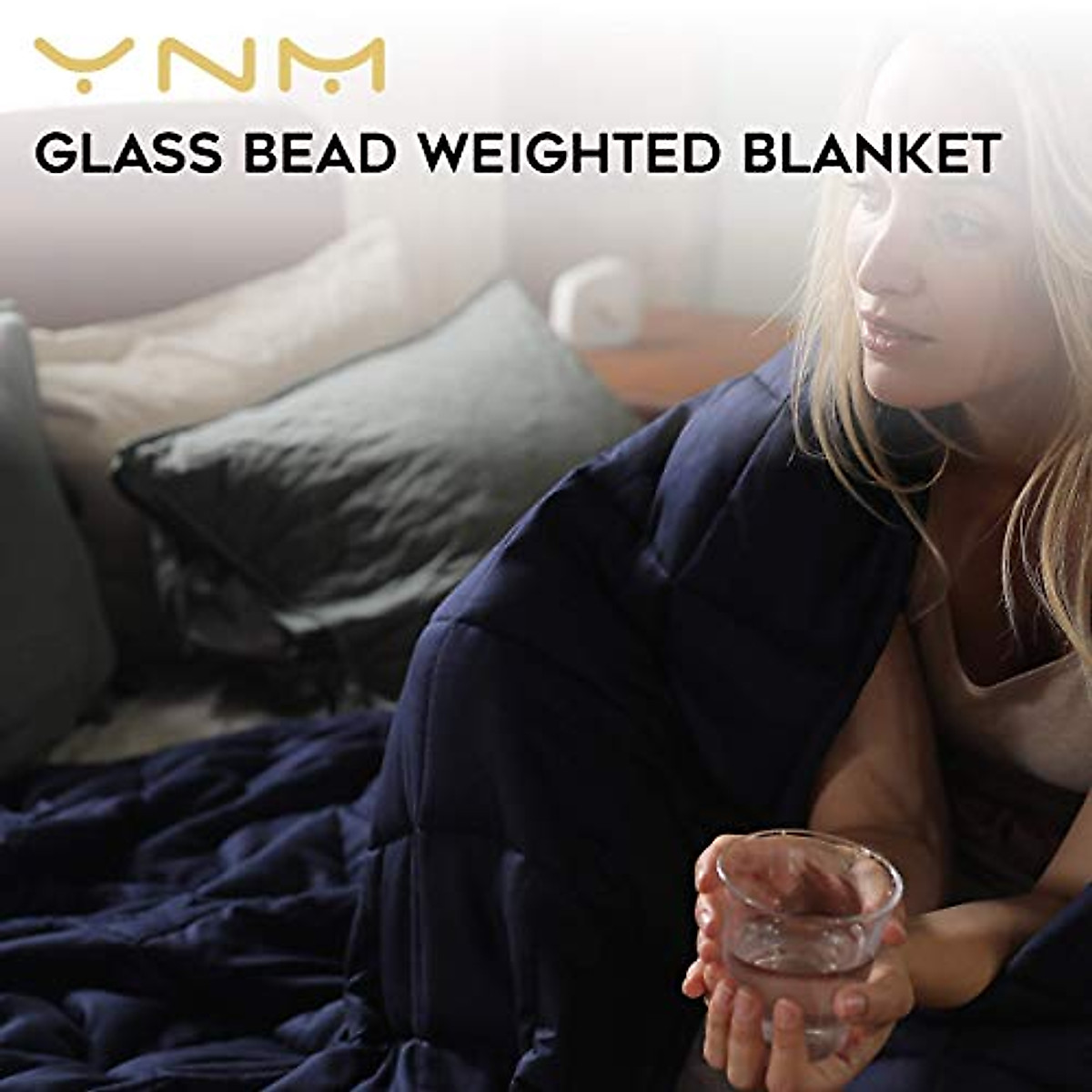 YnM Weighted Blanket with Cotton Duvet Bundle | 60''x80'' 15lbs, Suit for One Person(~140lb) Use on Queen/King Bed | Navy