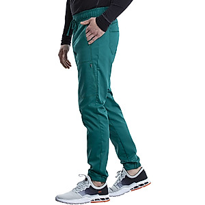 Cherokee Men Scrubs Pant Natural Rise Jogger with Zip Cargo Pocket WW012, XS, Hunter