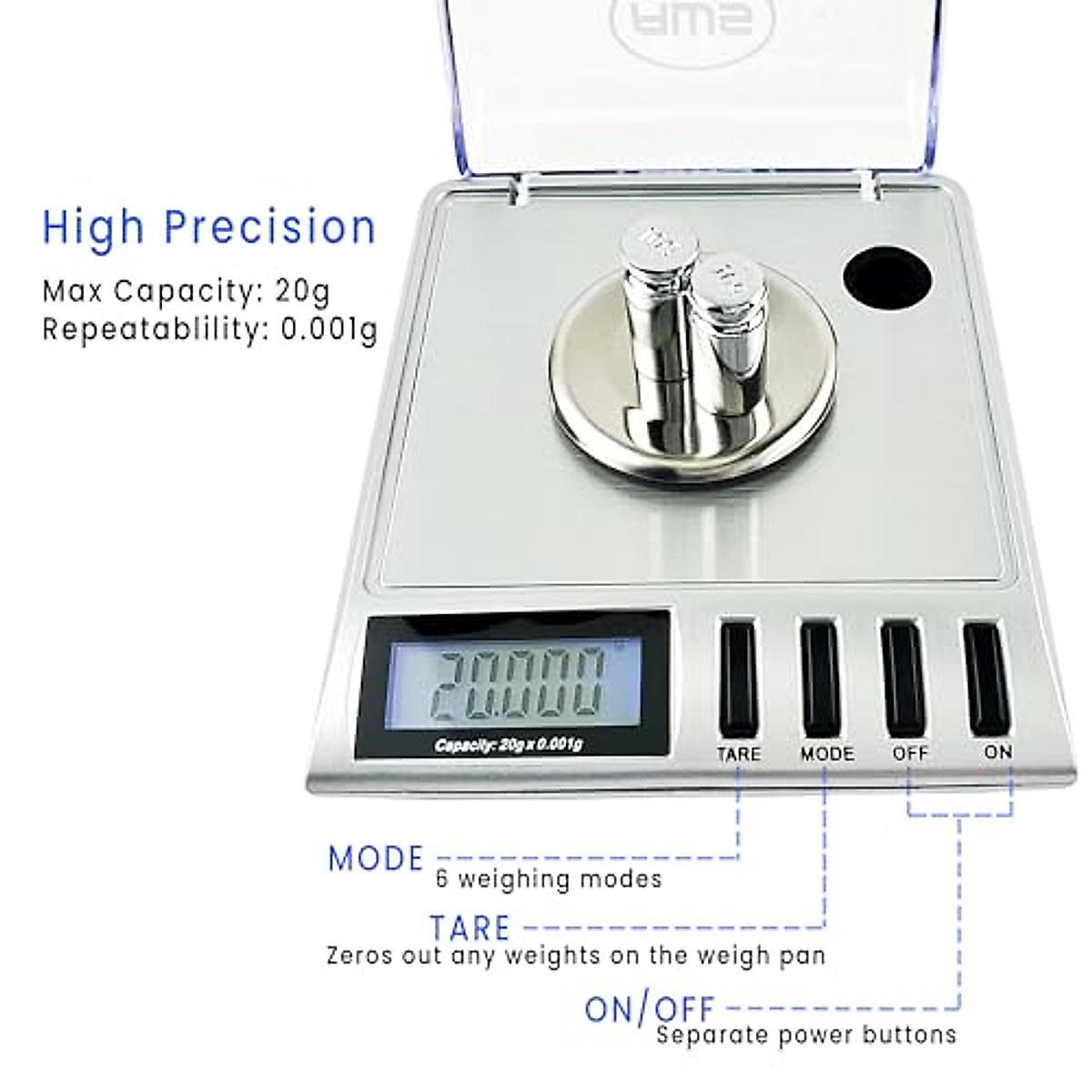 Gemini 20 - Portable Precision Modern Stainless Steel Digital Milligram Scale 20g x 0.001g (Silver) - AMERICAN WEIGH SCALES