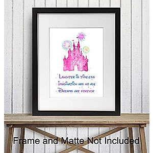 Quote Wall Art Poster Print - 8x10 Castle Cute Pink Girls Room, Bedroom Decoration, Home Decor - Inspirational Motivational Gift for Kids and Women - 8x10 Unframed Photo print