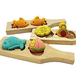 Wood Moon Cake Mold Chinese Traditional Mid-autumn Festival Moon Cake Mold Fish Shou Tao 2 Capacities Wooden Baking Mold for Moon Cake Cookie Pumpkin Pie,with Handle