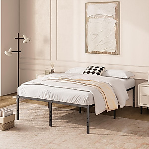 Jebosam 18 inch High Bed Frame Full Size Heavy Duty Platform Steel Support 2500 lbs Full Size Bed Frame No Box Spring Needed Non-Slip Noise Free Easy to Assembly Black Metal Bed Frame Full