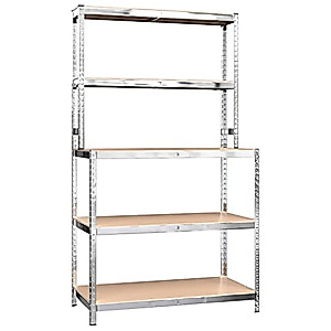 vidaXL Silver Industrial Style Worktable - High Capacity 5-Layer Work Table with Shelves - Durable Steel and Engineered Wood Construction