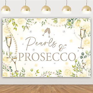 Balterever Pearls and Prosecco Bridal Shower Backdrop Decorations 3 * 5 ft Floral Champagne Bachelorette Party Banner Decorations for Women Bachelorette Wedding Engagement Party